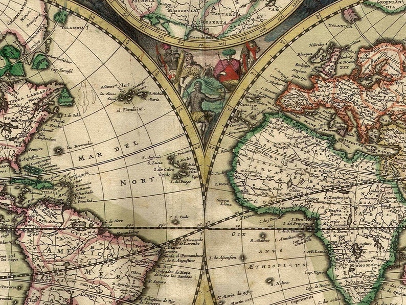 Printable Vintage Antique World Map circa 1689. Atlas Wall | Etsy