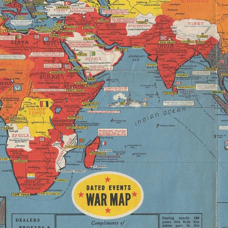 Printable Antique Old WW2 Map of the World 1944. Vintage Wall - Etsy ...