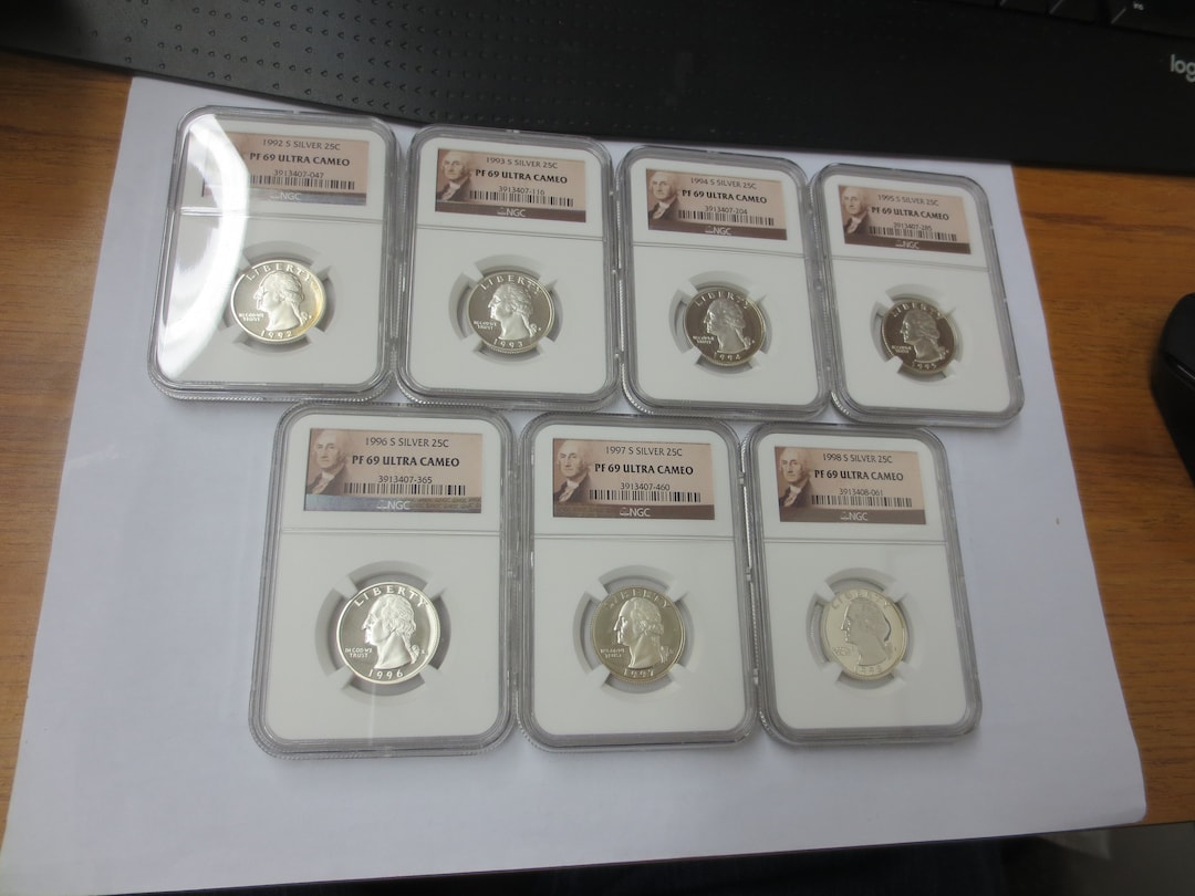 1992-98 (7-coin) Silver Quarter Proof Set NGC PF69 Ultra Cameo ...