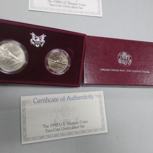 1992 U.S. Olympic Coins 2-coin UNCIRCULATED Commemorative Set W/ Box ...