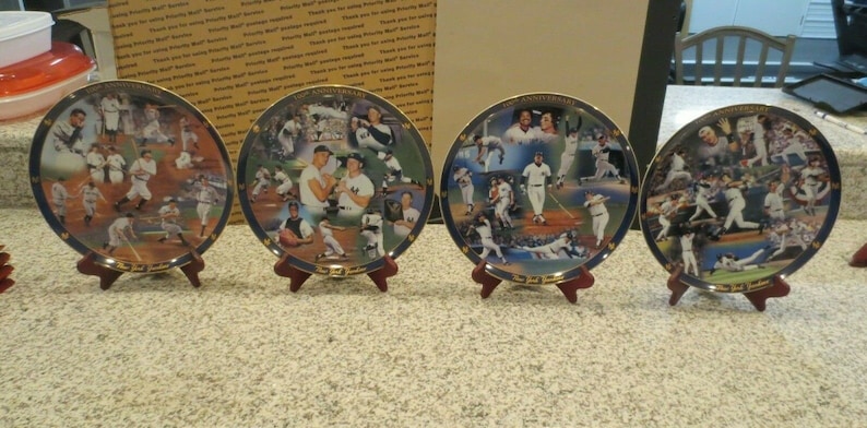 Set of (4) Danbury Mint New York Yankees 100th Ann. Plates W/ Stands ...