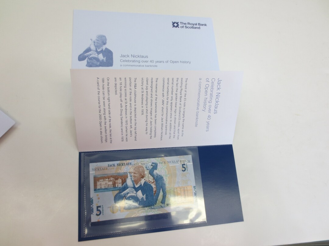 1 - Jack Nicklaus Royal Bank of Scotland 5 Pound Note W/ Brochure GEM ...