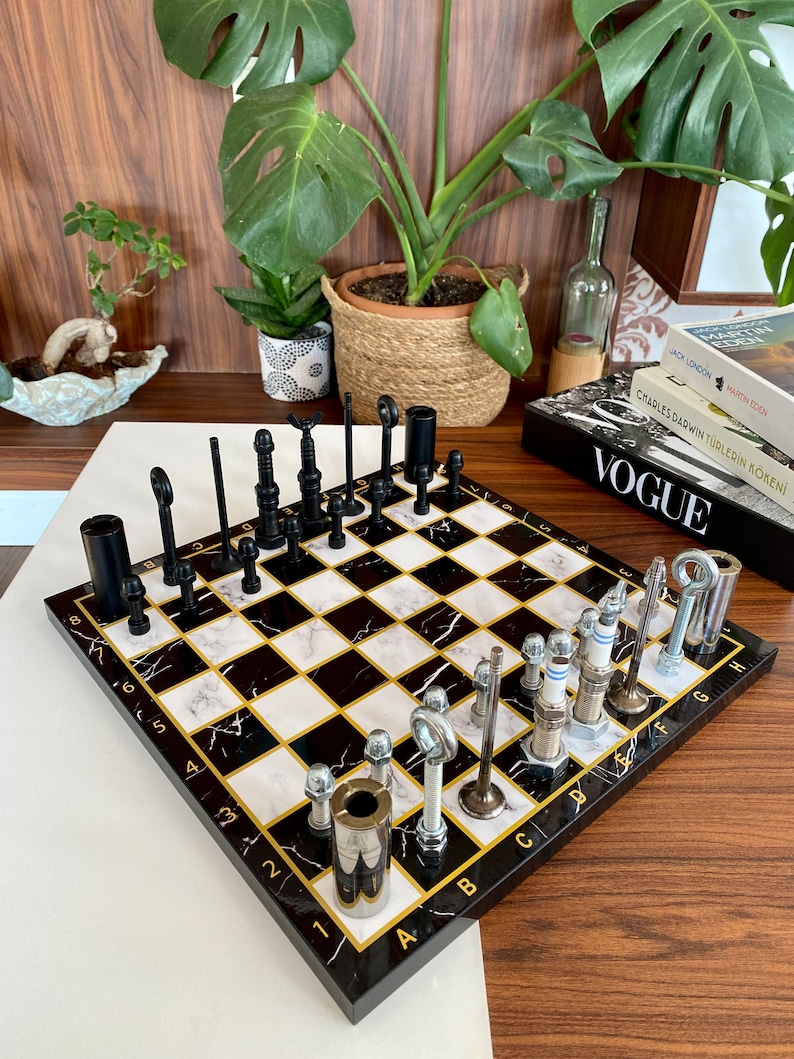Upcycled Engine Part Chess Set: Handmade Modern Design - Etsy