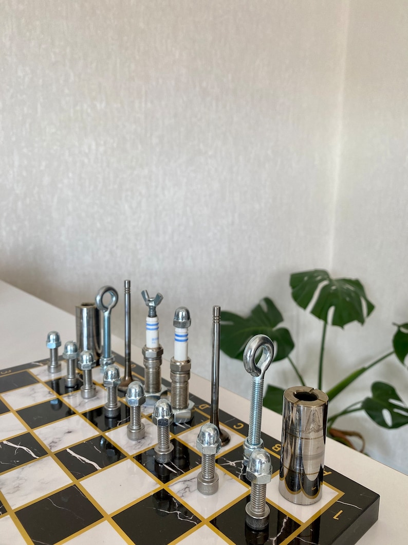 Upcycled Engine Part Chess Set: Handmade Modern Design - Etsy