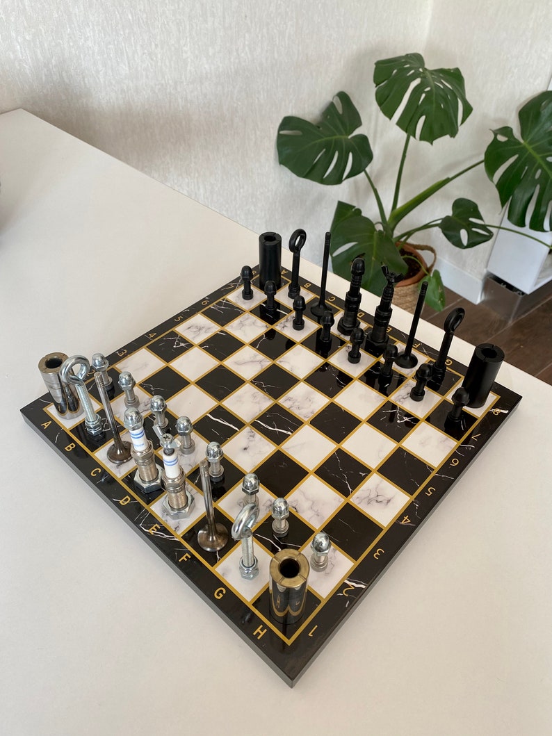 Upcycled Engine Part Chess Set: Handmade Modern Design - Etsy