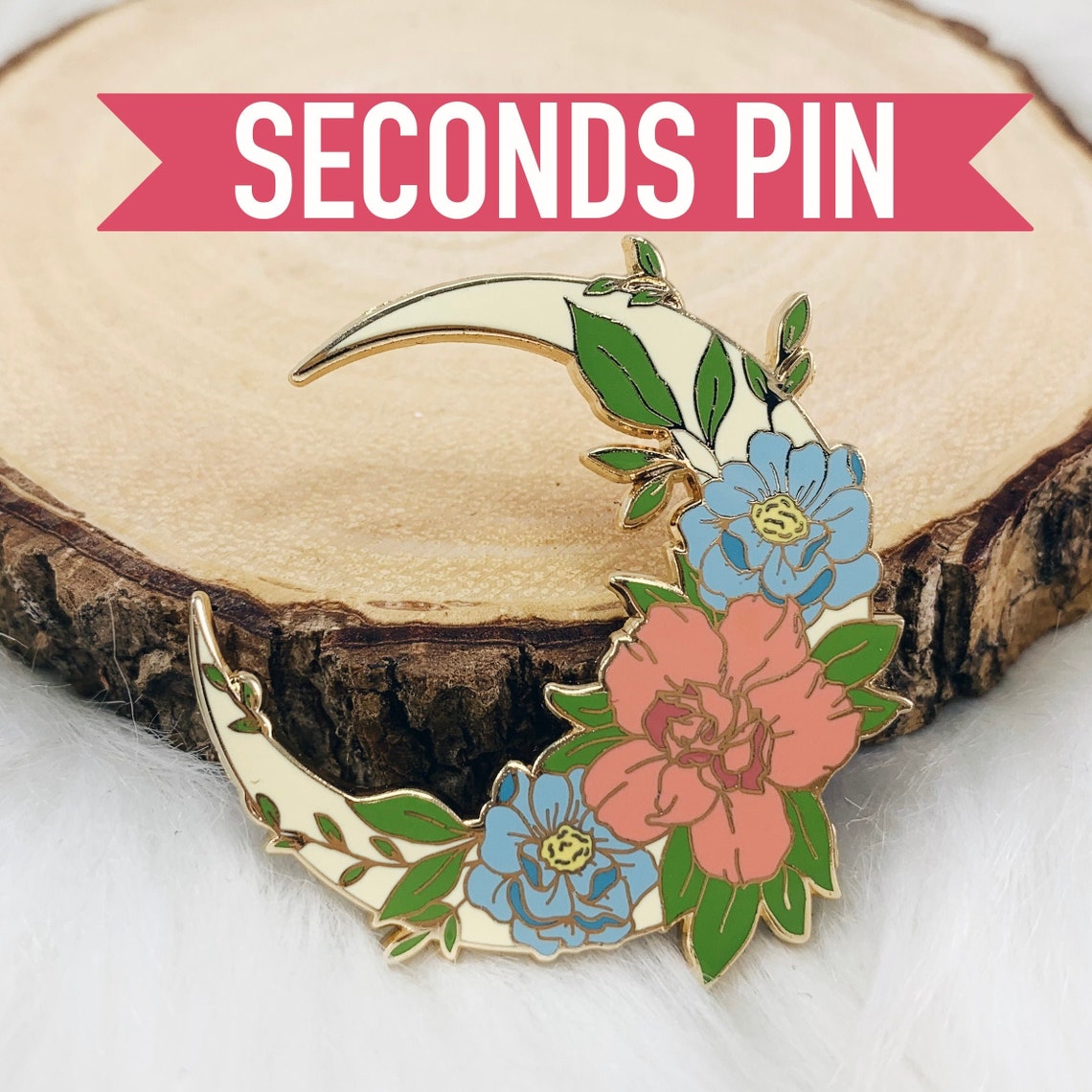 SECONDS SALE Floral Moon Enamel Pin Moon Pin Floral Pin - Etsy