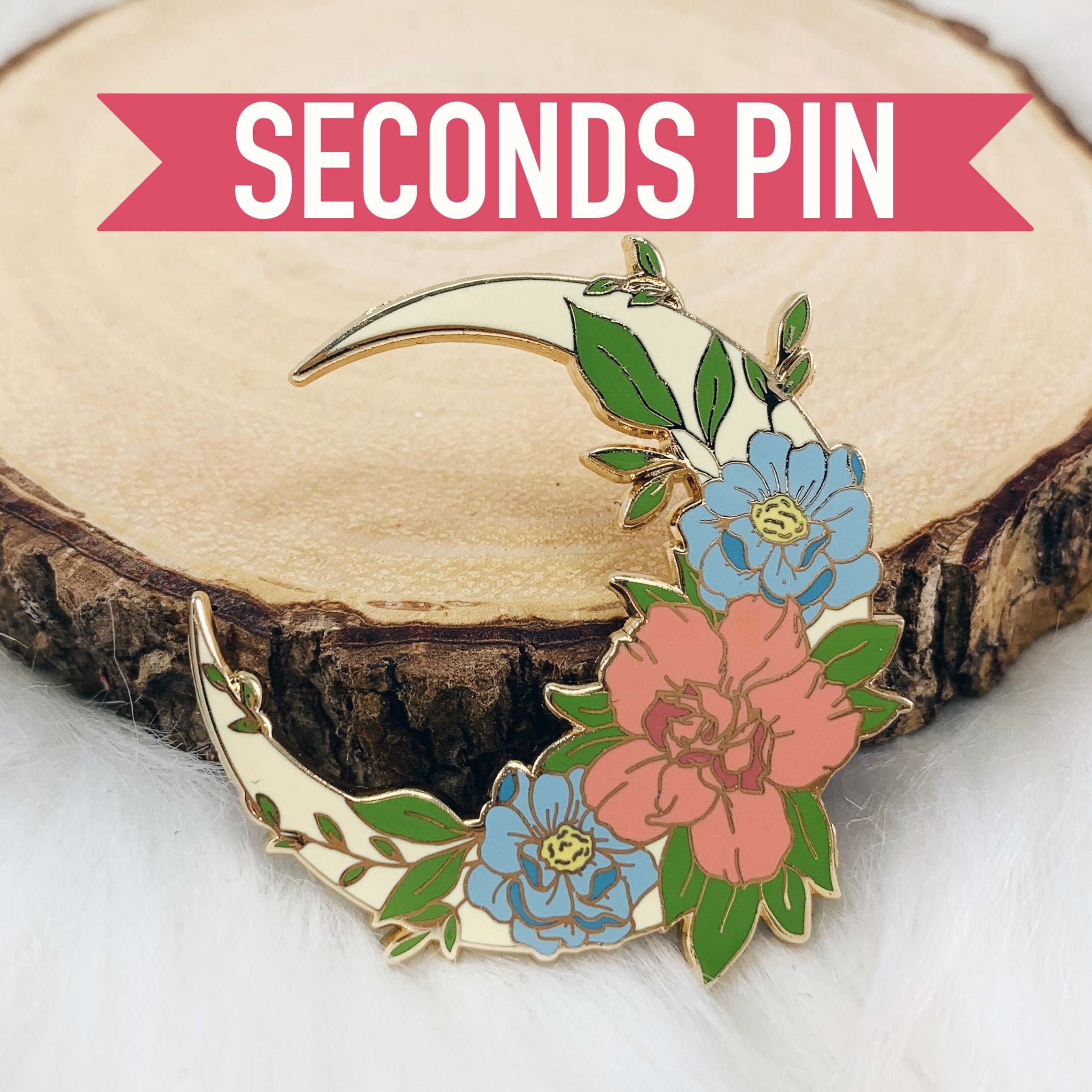 SECONDS SALE Floral Moon Enamel Pin Moon Pin Floral Pin - Etsy
