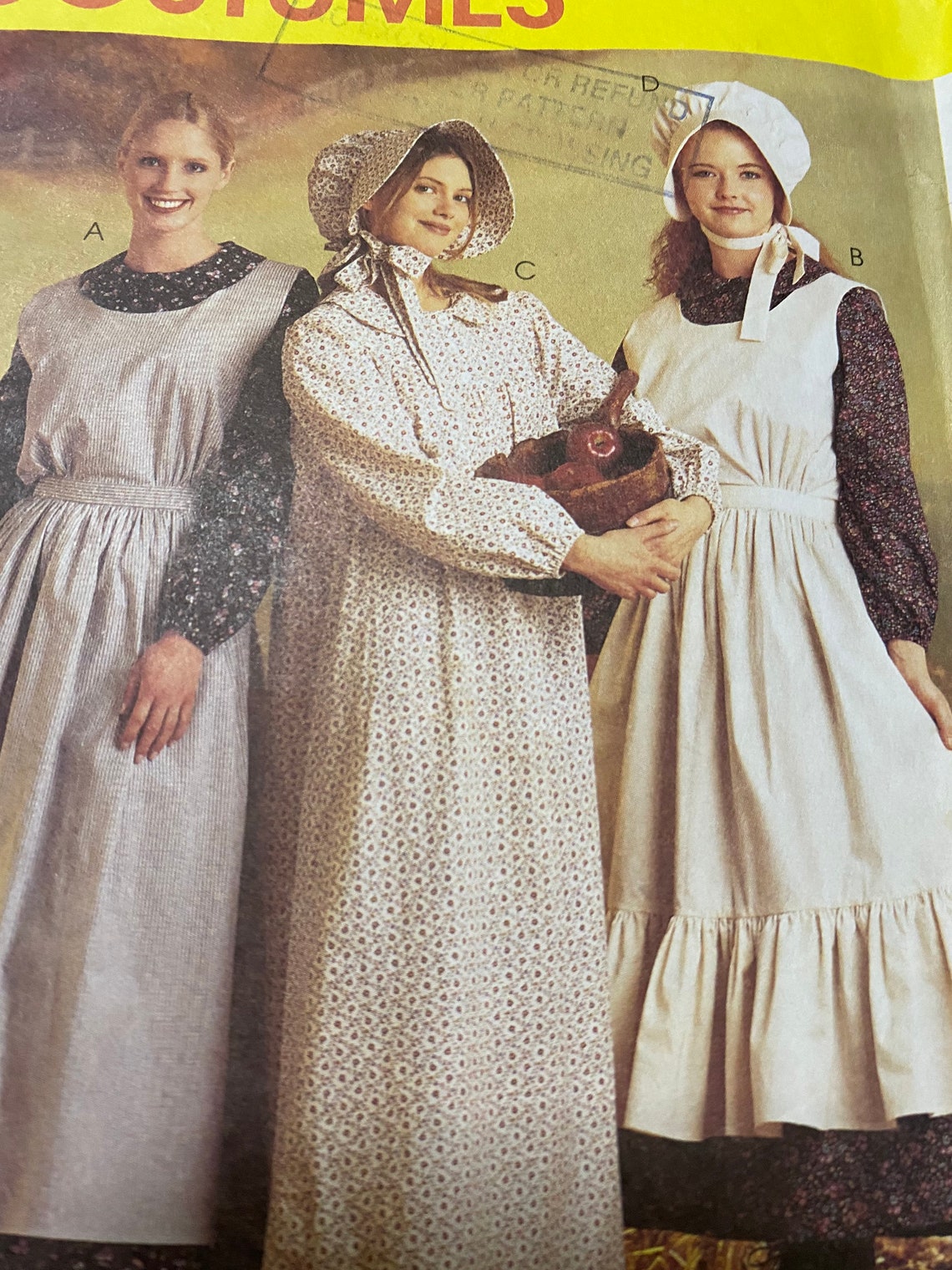 Mccall’s Pioneer Costume Sewing Pattern M7220, 1800’s Dress Apron, Sun ...