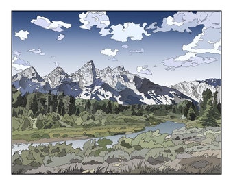 Grand Teton National Park, Printable Digital Wall Art, Watercolor ...