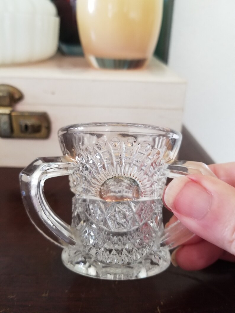 1908 EAPG Pattern Glass Rising Sun, Sunrise 3 Handle Loving Cup ...