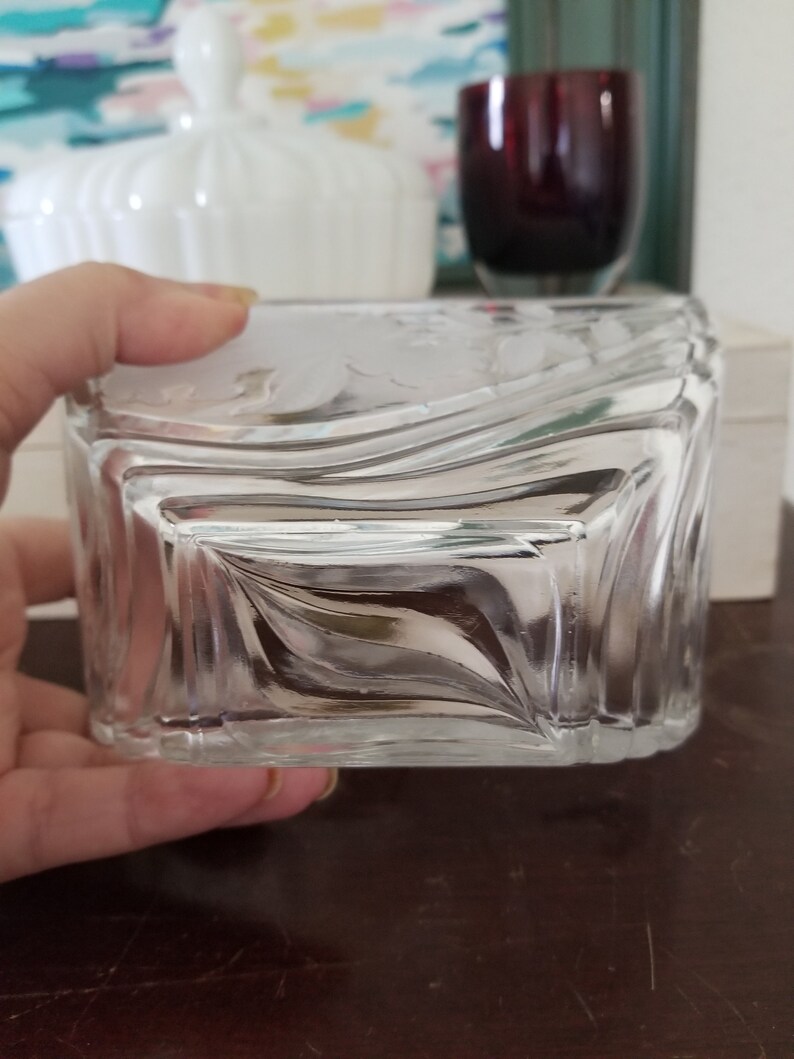 Vintage FTD 1989 24% Lead Crystal Rectangle Etched Flower Bowl Vase ...