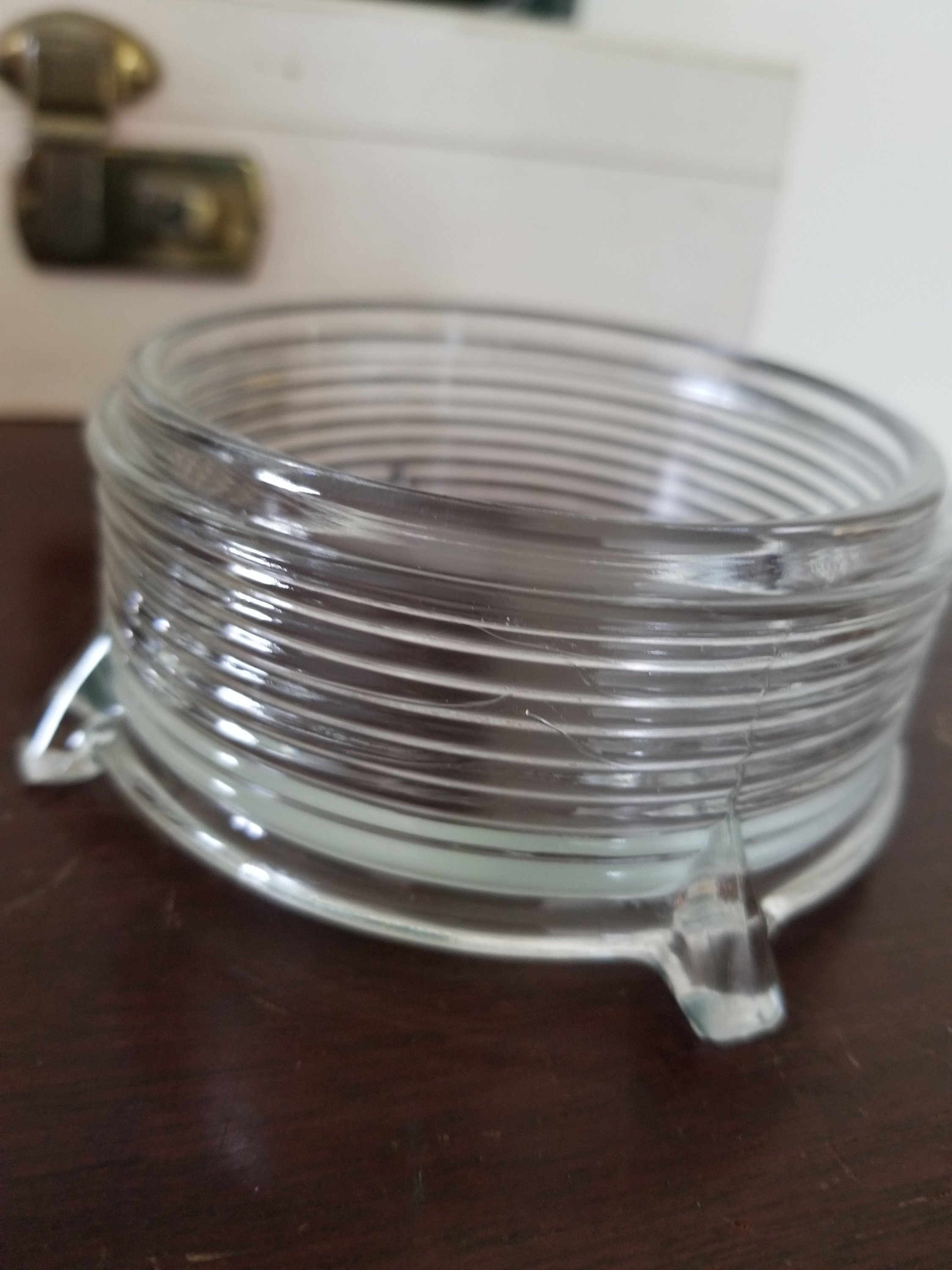 Vintage Art Deco Period Vanity Powder Box Jar Glass Bottom Only Ribbed ...