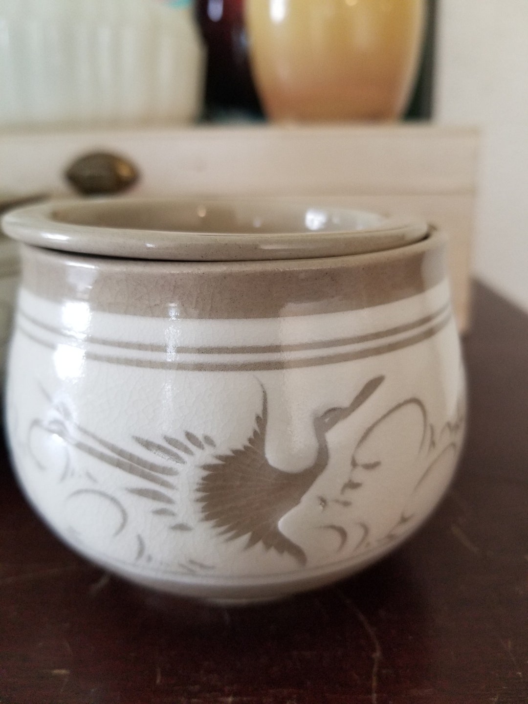 Vintage Korean Ironstone Gray and White Cranes Tea Cup With Infuser - Etsy