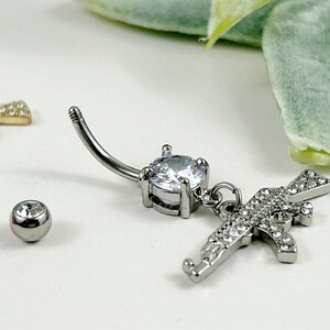 Dangle Belly Button Ring Gun Shaped Belly Ring, CZ Belly Ring, Navel ...