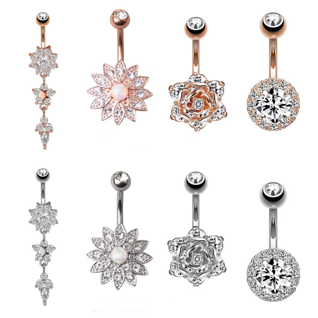 Set of 4 Belly Rings, Belly Button Rings, Body Piercing, Body Jewelry ...