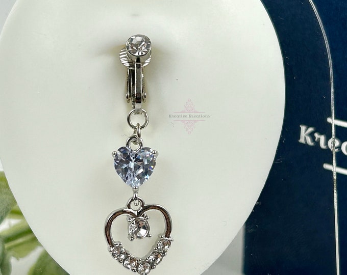 Heart Design Belly Ring, Fake Belly Ring, Crystal Belly Ring, Body ...