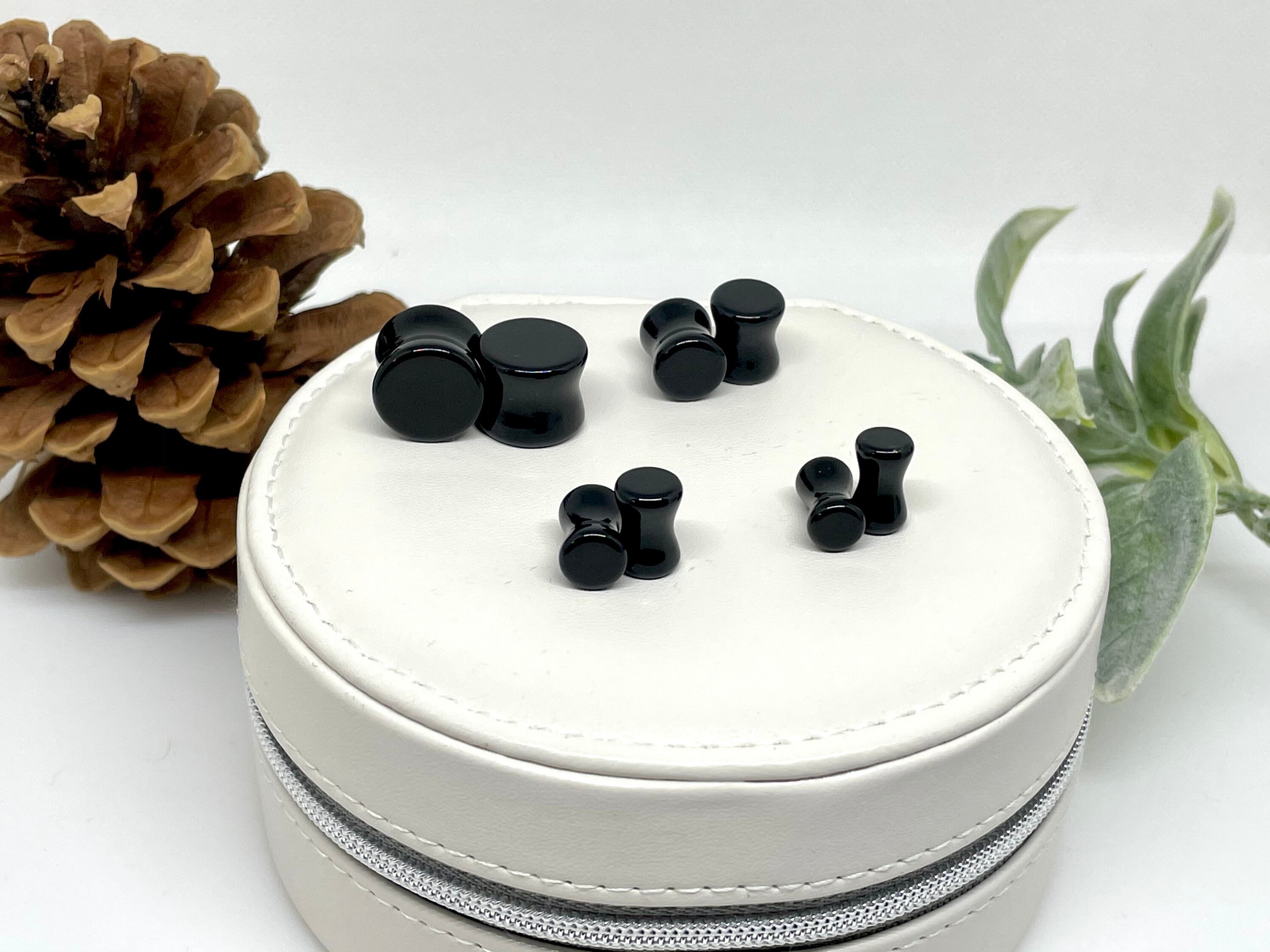 Stone Ear Gauges Ear Plugs 10mmblack Ear Plugs Black Ear - Etsy