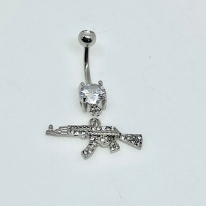 Dangle Belly Button Ring Gun Shaped Belly Ring, CZ Belly Ring, Navel ...