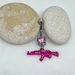 Dangle Belly Button Ring Gun Shaped Belly Ring, CZ Belly Ring, Navel ...