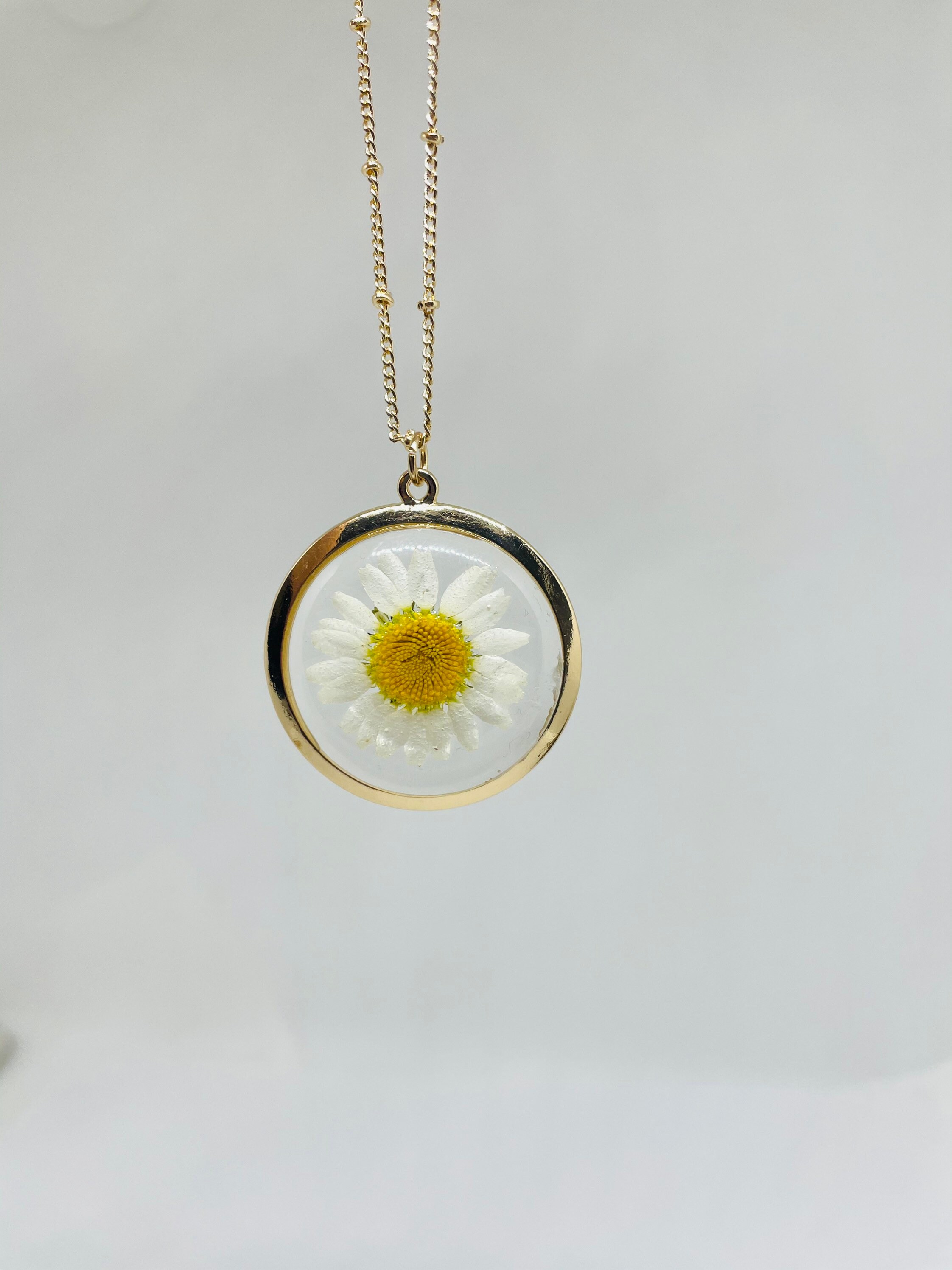 Pressed Flower Necklace Daisy Dried Flower Necklace Real | Etsy