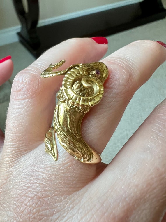 Antique Gold Chimera Ram Ring, RARE 1920's Ring, 18k … - Gem