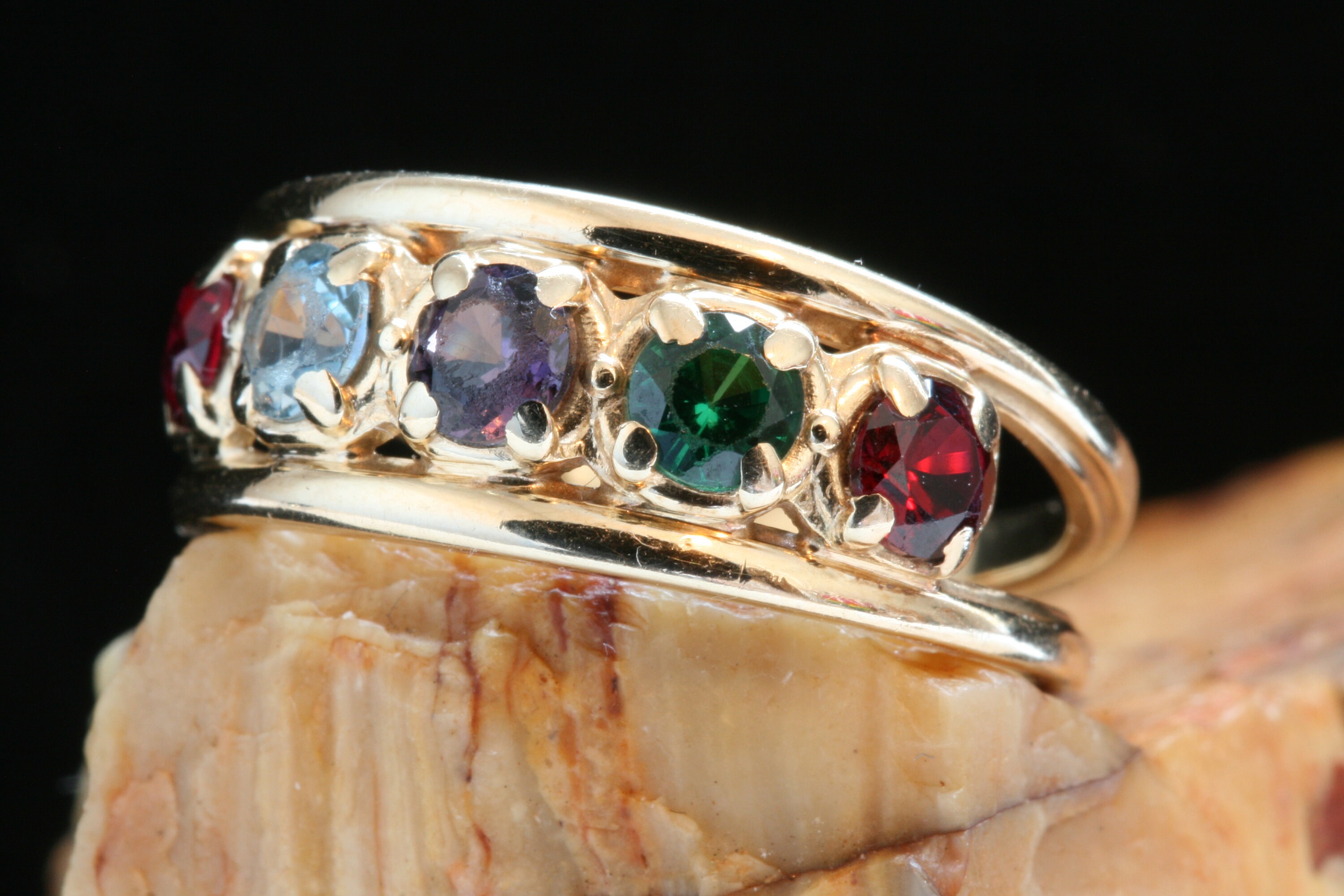 Gold Multi Gemstone Ring 14k Gold Original Gleamlight - Etsy 日本