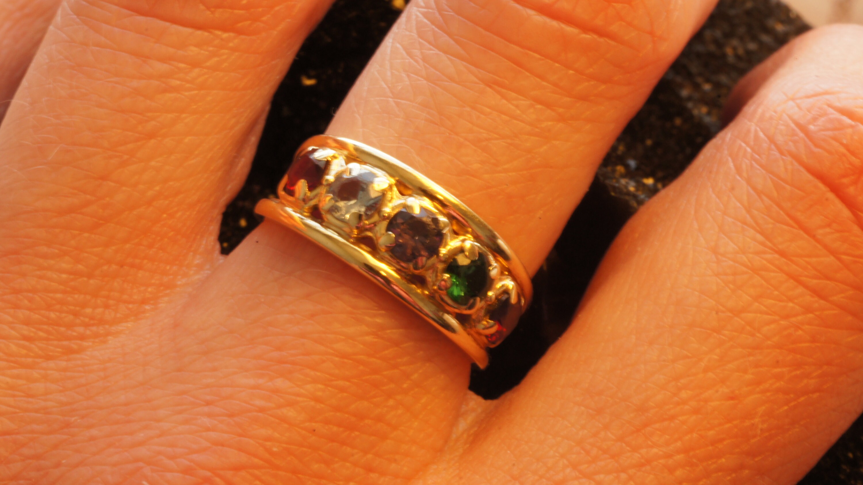 Gold Multi Gemstone Ring 14k Gold Original Gleamlight - Etsy 日本