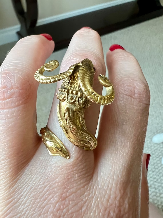 Antique Gold Chimera Ram Ring, RARE 1920's Ring, 18k … - Gem