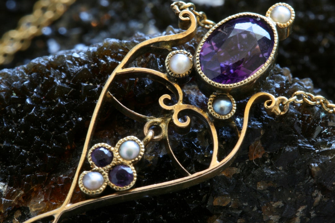 Antique Gold Amethyst Necklace, Victorian Lavalier Necklace, 2ctw ...