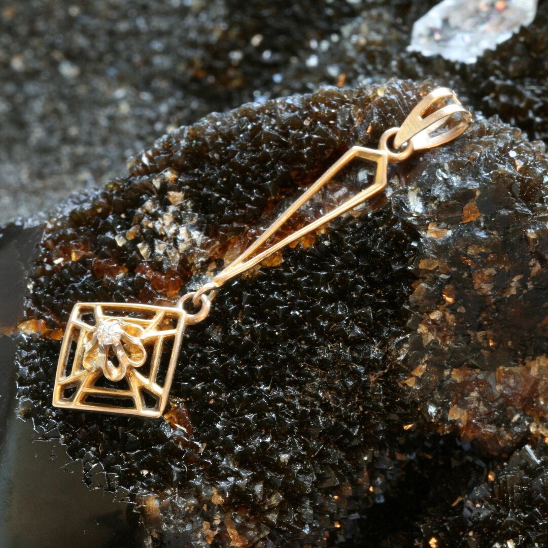 Victorian 10k Gold Lavalier Pendant: Antique Diamond Filigree - Etsy