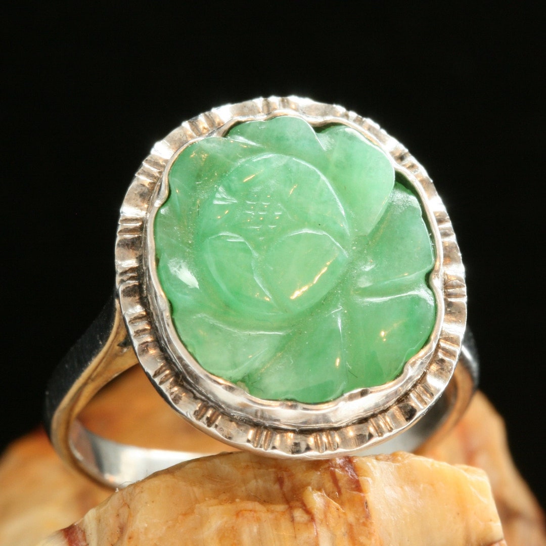 Vintage Gold Jade Ring, Carved Jadeite Jade Flower Ring, 1940s 14k Gold ...