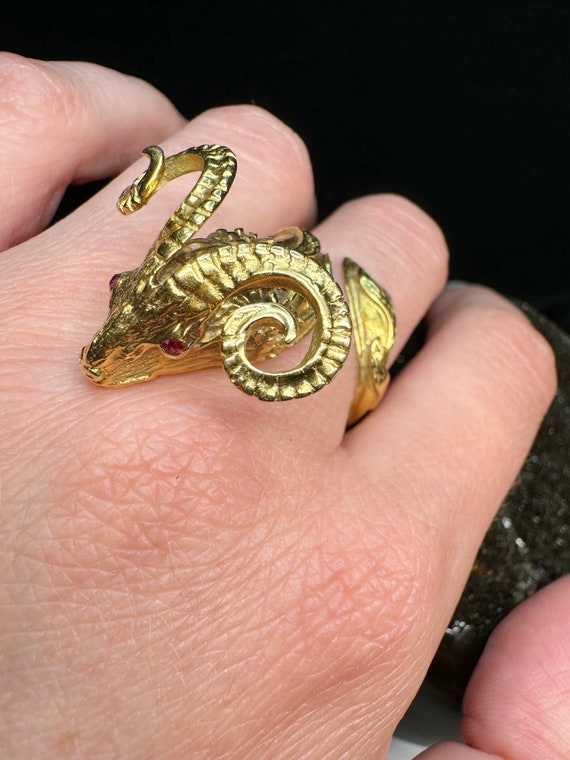 Antique Gold Chimera Ram Ring, RARE 1920's Ring, 18k … - Gem