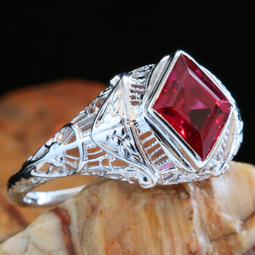 14k Gold Art Deco Synthetic Ruby Ring: Antique Filigree Jewelry - Etsy