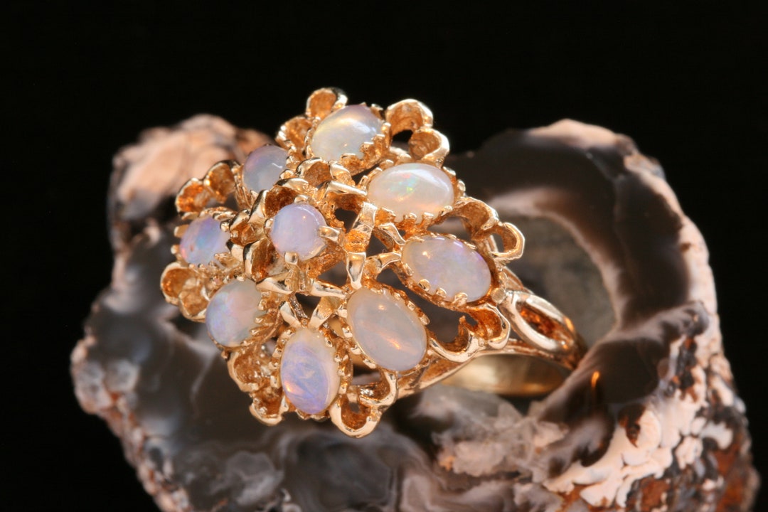 Vintage Gold Opal Ring 14k Gold Ring Jelly Opal Cluster Ring - Etsy