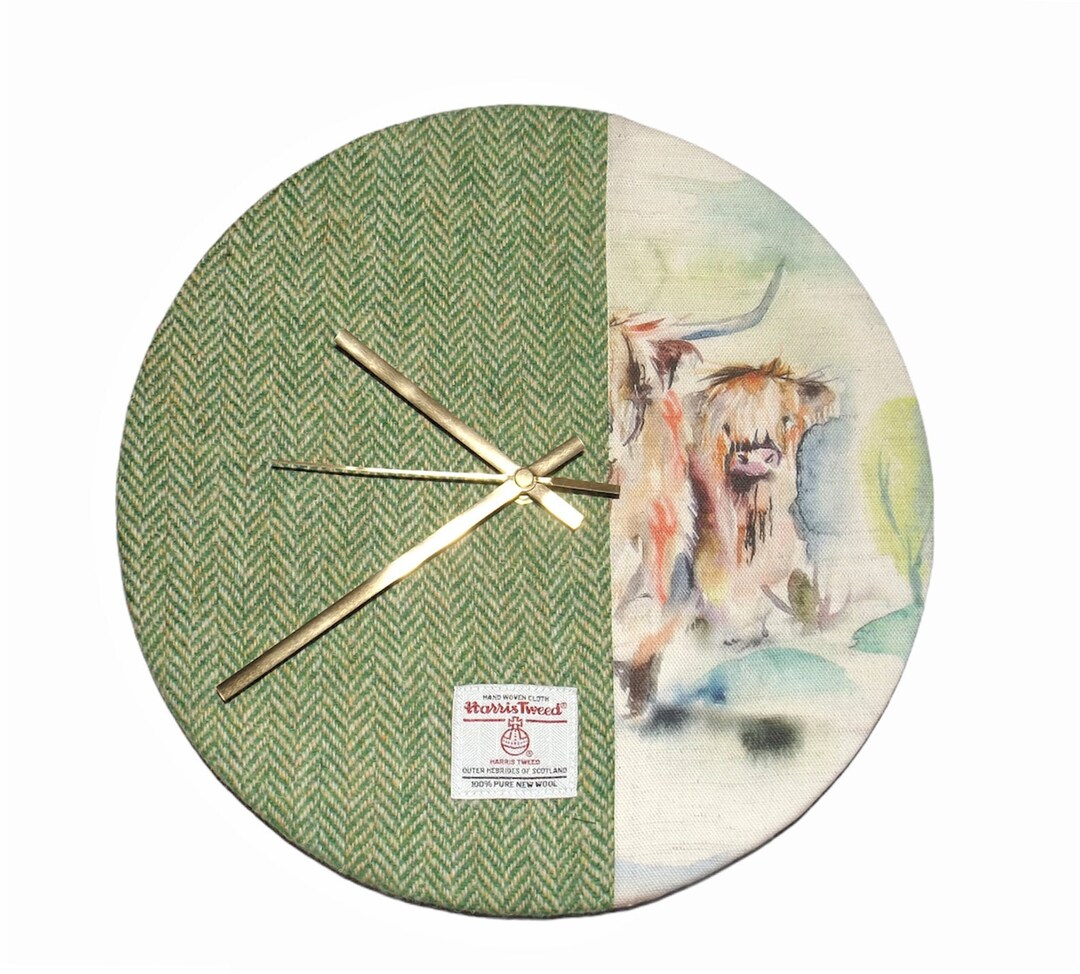 Harris Tweed & Voyage Maison Highland Cow Covered Wall Clock Large 30cm ...