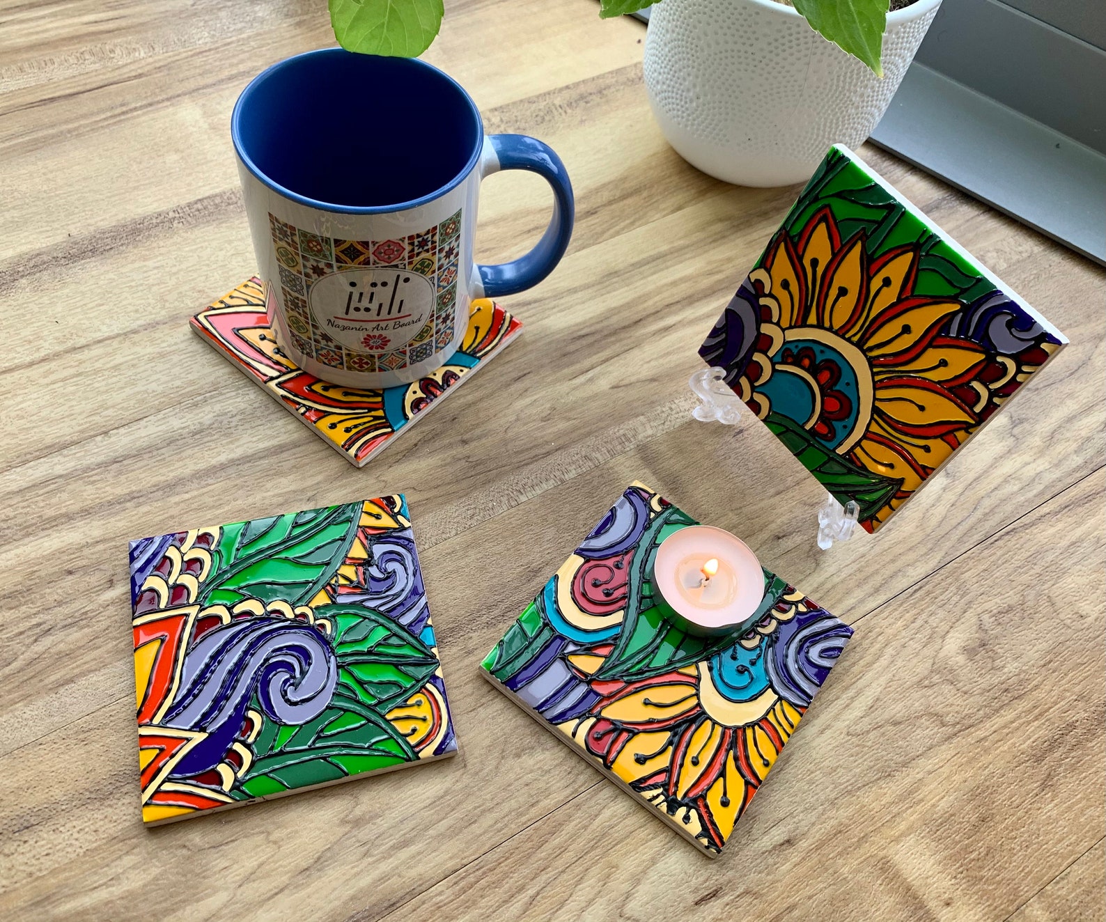 Handmade Tile Painting /use as Kitchen Tiles, Coasters & Tealight ...