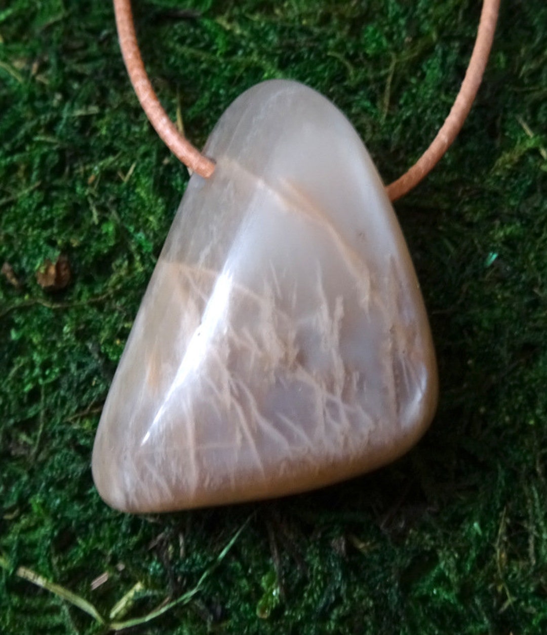 Mega Large Moonstone With Leather Strap, Salmon Color With Blue Shimmer ...