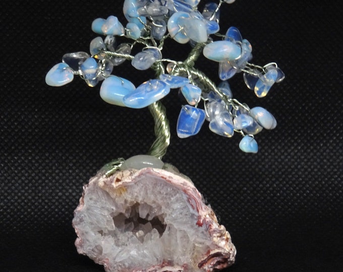 Opal Glass, Opalite, Wire Tree, Gemstone Tree, Bonsai Tree, Lucky Charm ...