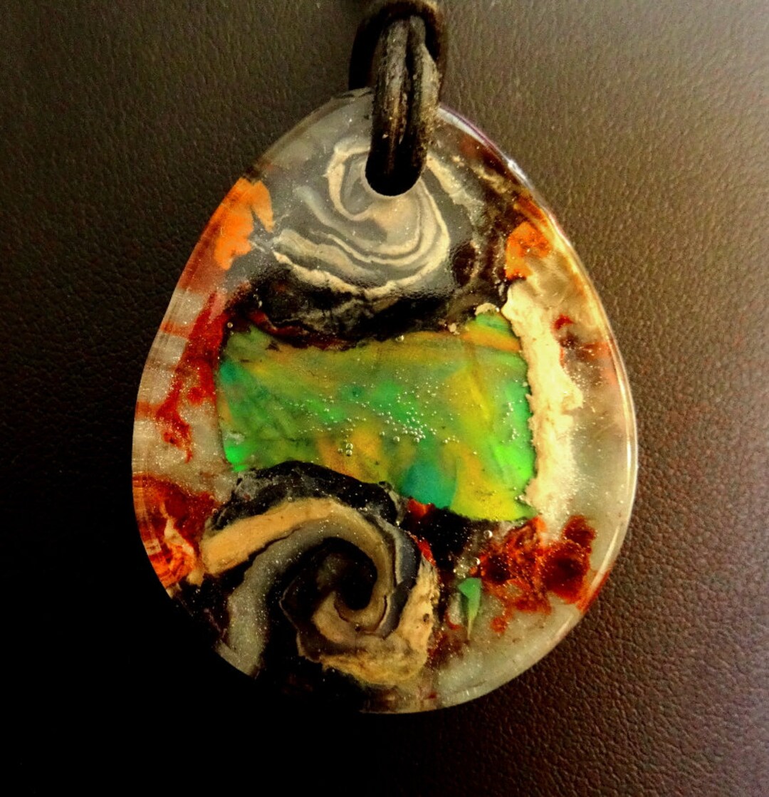 Aurora Borealis Opal, Polymer, Chain Pendant, Pendant, Handmade, Aurora ...