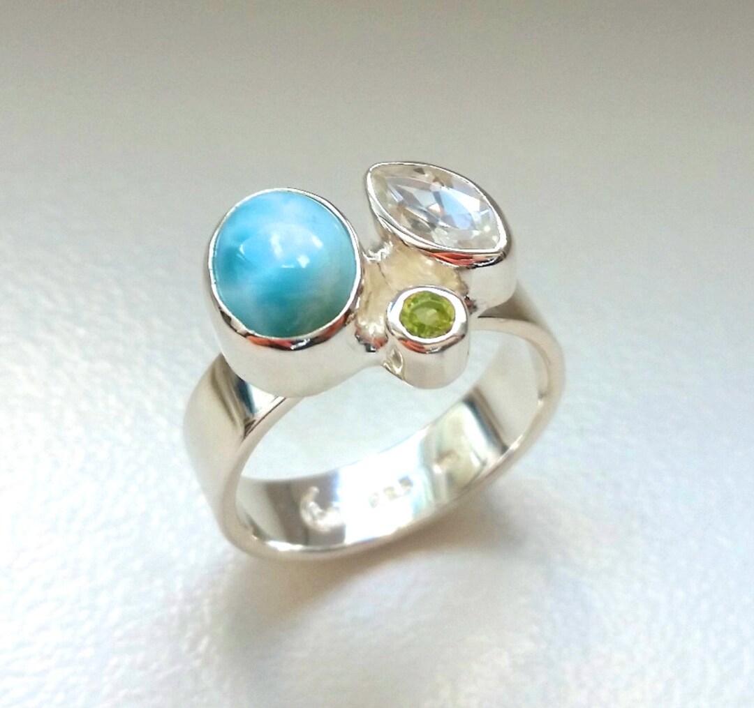 Winter Ring 925 Silver Ring With Larimar Topaz and Peridot - Etsy UK