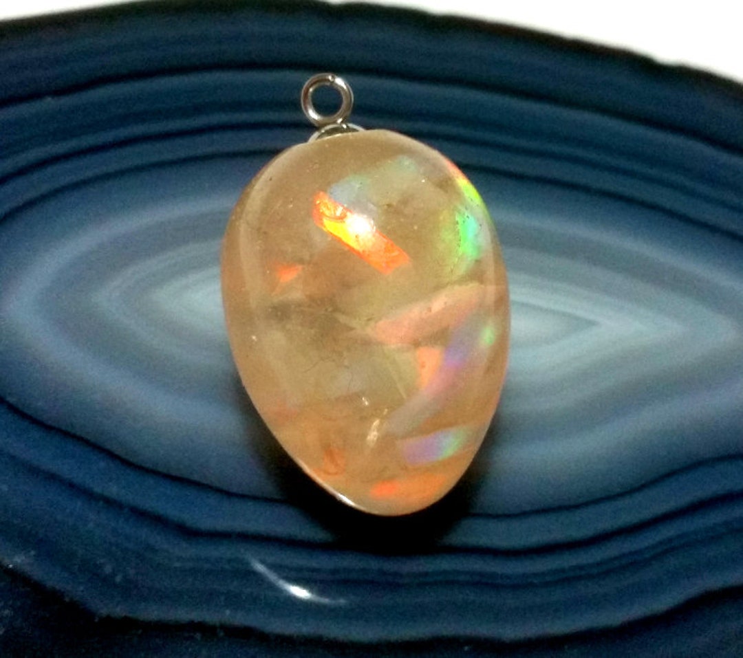 Necklace Pendant, Synth. Opal, Gemstone, Rose Quartz - Etsy