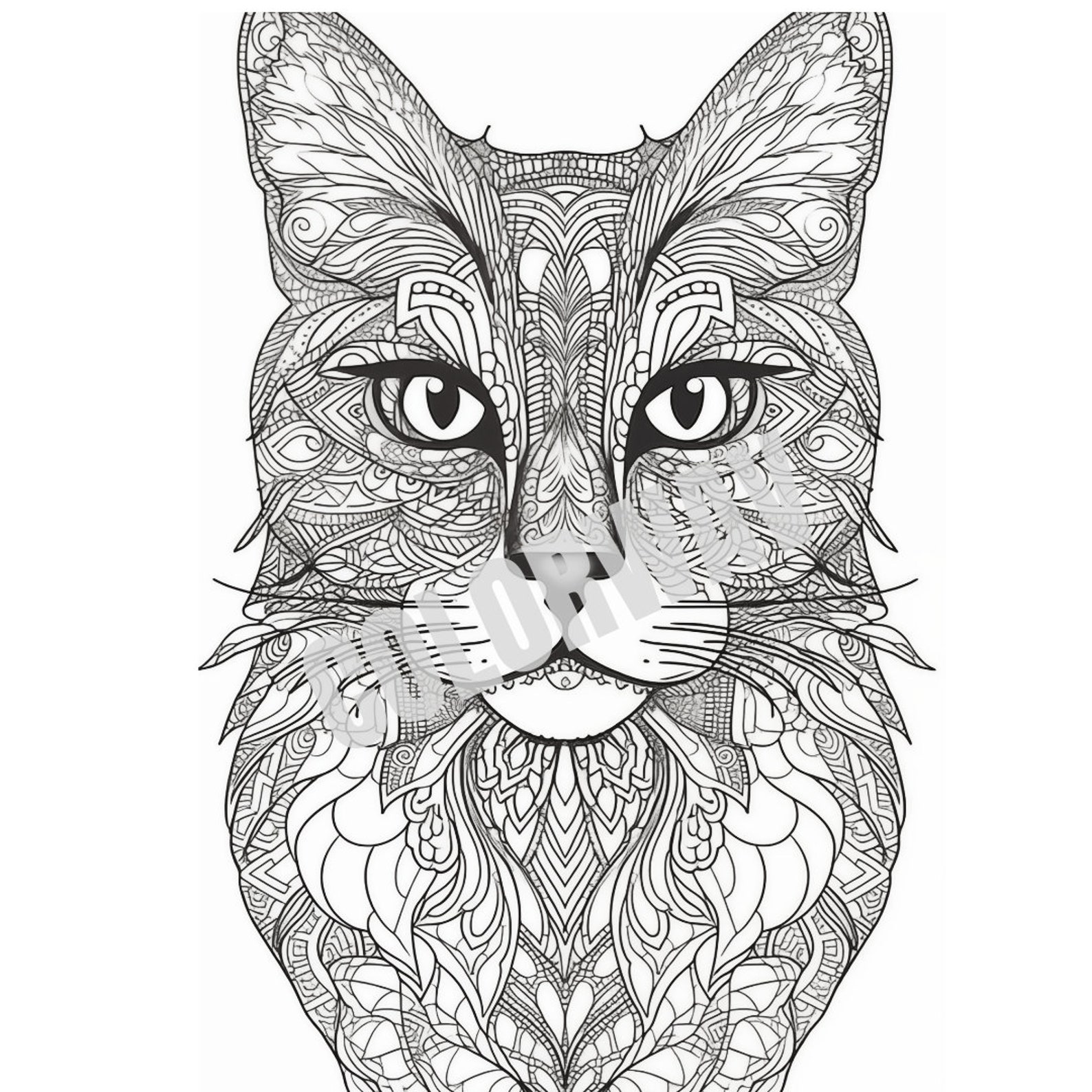 Cat Mandala Coloring Pages - Set of 8, Intricate Feline Designs ...