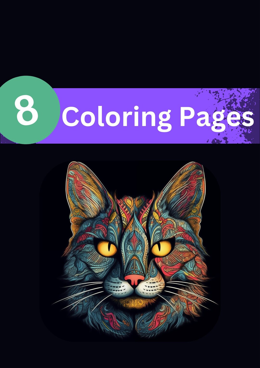 Cat Mandala Coloring Pages - Set of 8, Intricate Feline Designs ...