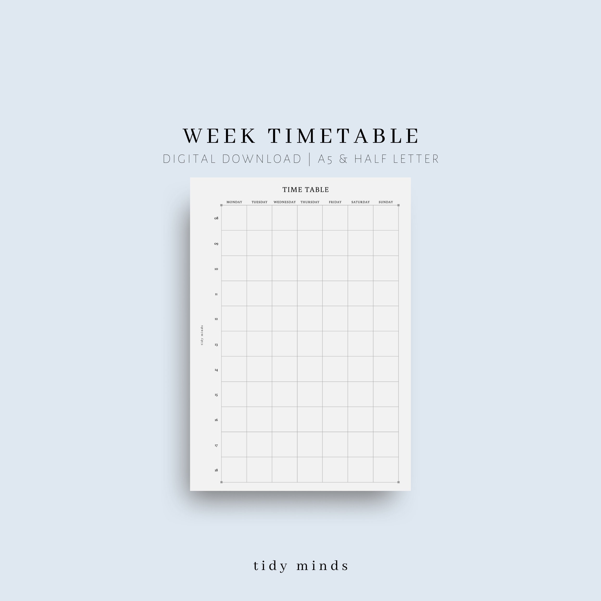 Week Timetable in A5 and Half Letter Size, Week, Weekly Time Table ...