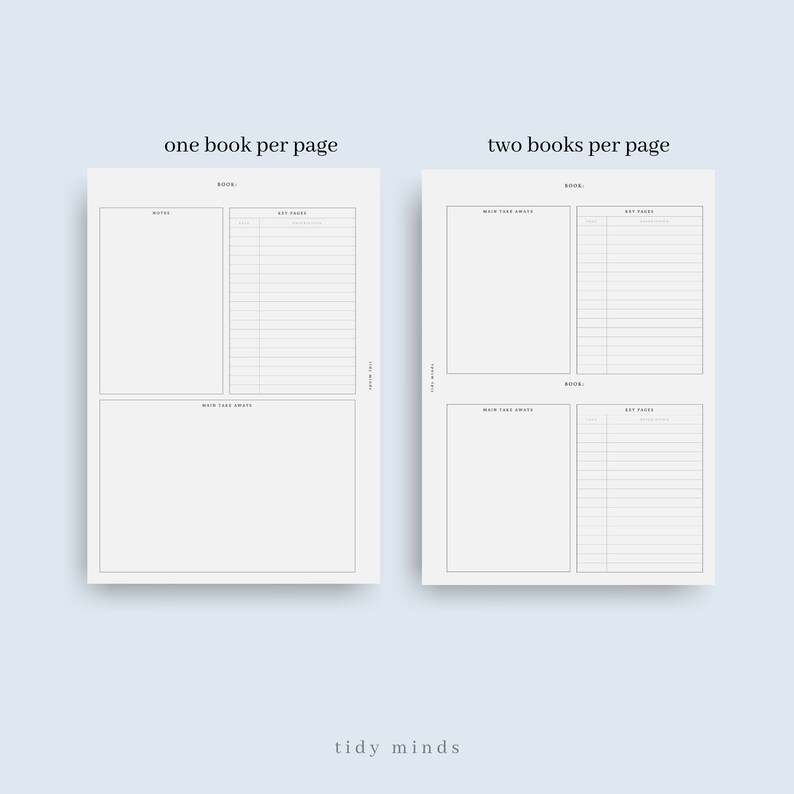 Book Notes, Reading Notes in A5 and Half Letter, Page Tracker, Filofax ...