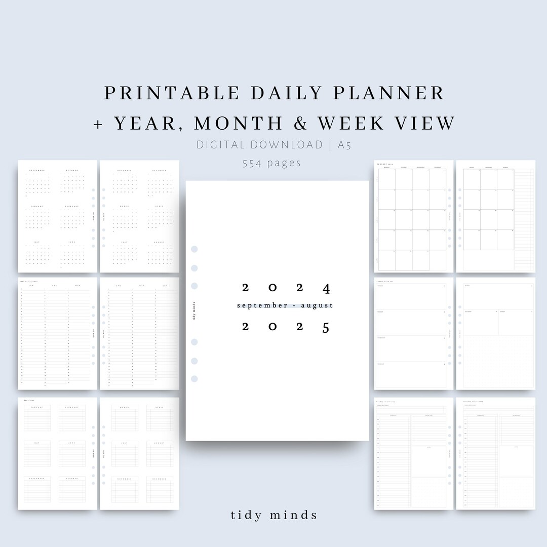 Daily Planner Printable A5 Insert 2024 2025 With Yearly Monthly Weekly ...