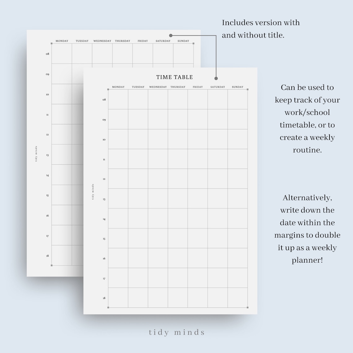 Week Timetable in A5 and Half Letter Size, Week, Weekly Time Table ...