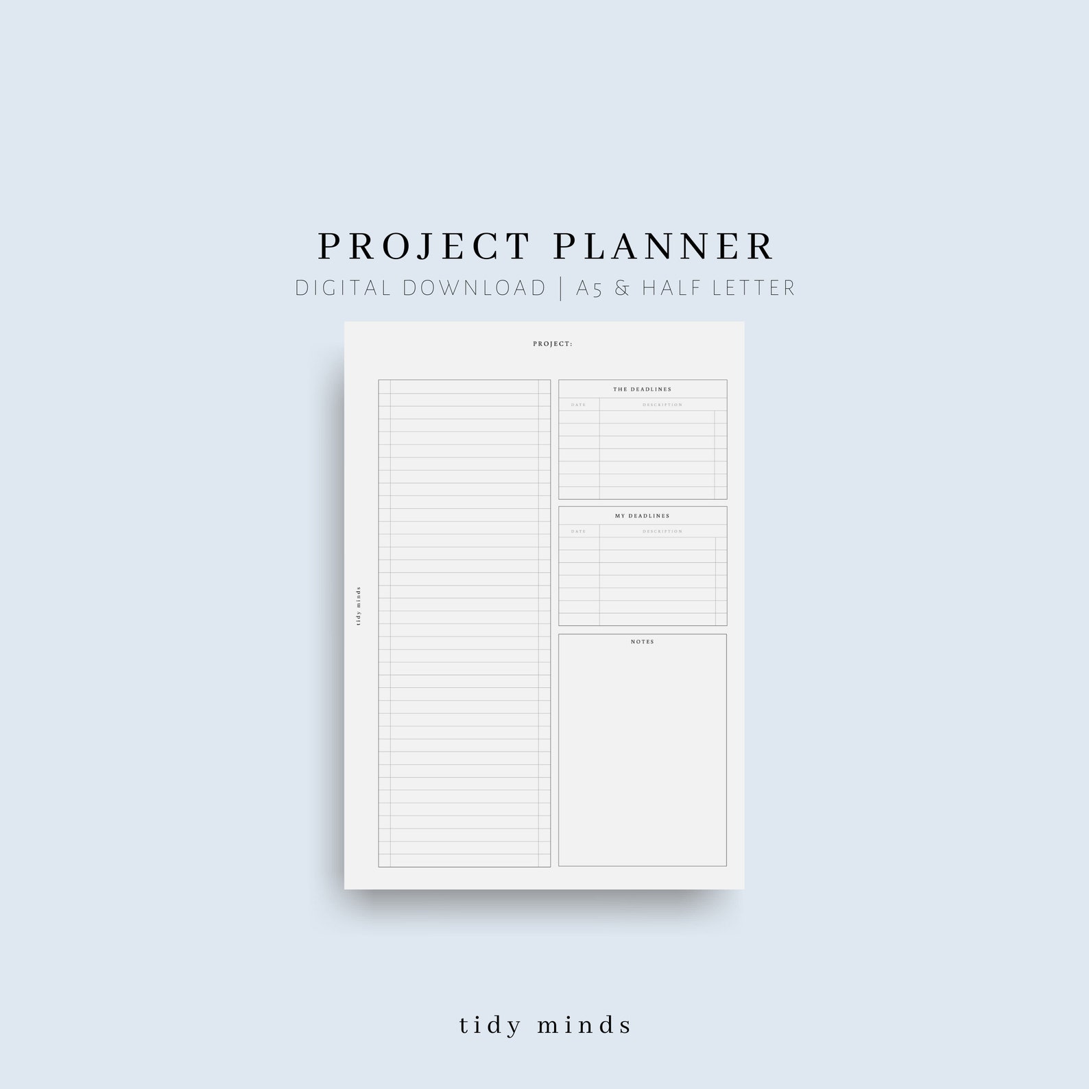 Project Planner in A5 and Half Letter, Deadline Tracker, Project ...