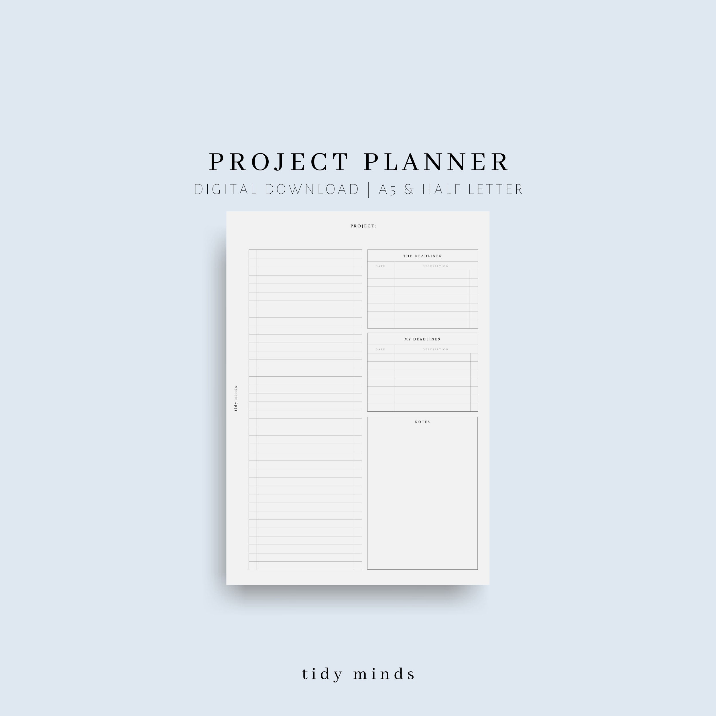 Project Planner in A5 and Half Letter, Deadline Tracker, Project ...