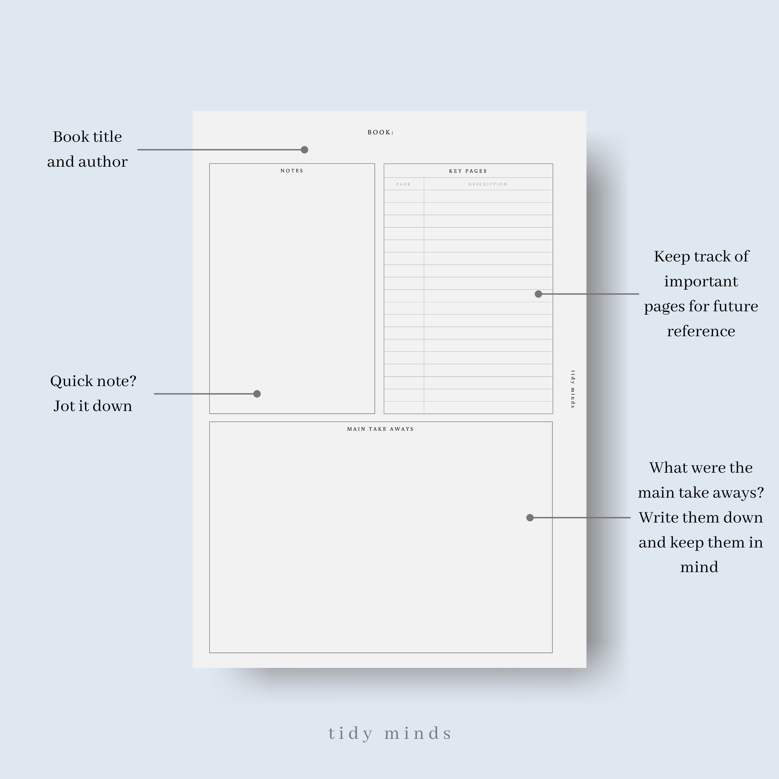 Book Notes, Reading Notes in A5 and Half Letter, Page Tracker, Filofax ...